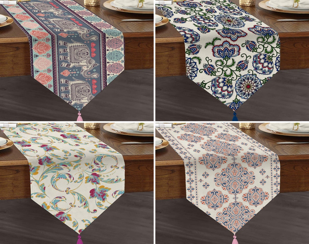 Traditional Table Runner, Ethnic Design Triangle Runner, Damask Dining ...