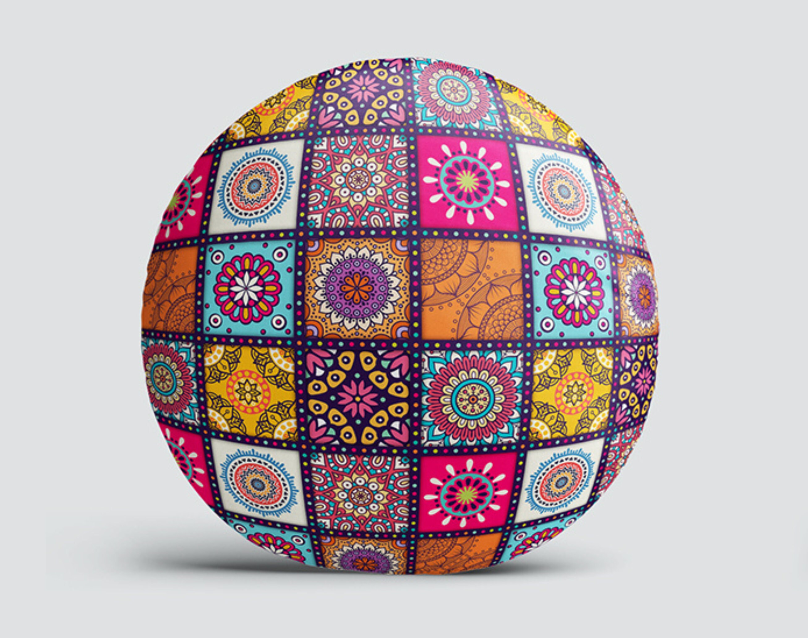 Ethnic Round Pillow, Mandalas Tessellation Circle Pillow, African ...