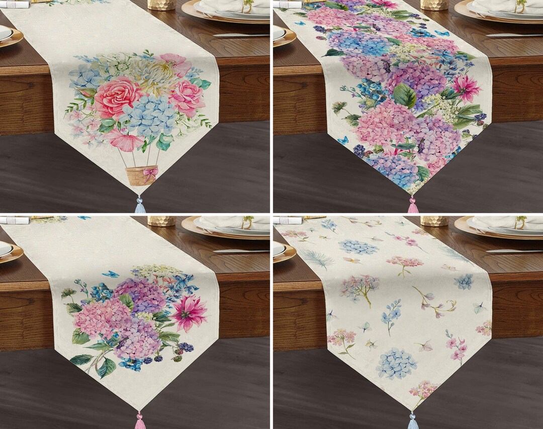 Floral Table Runner Hydrangea Triangle Runner Nature Theme - Etsy