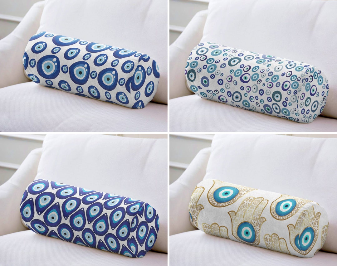 Blue Bead Bolster Pillow, Evil Eye Cylindrical Pillow, Good Luck ...