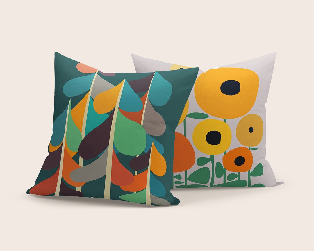Abstract Pillow Cover, Colorful Trees Cushion Cover, Abstract Sunflower ...