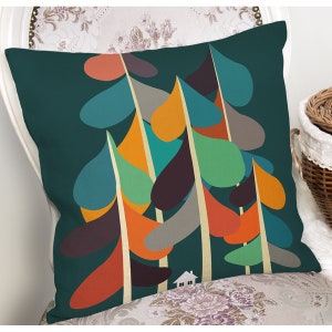 Abstract Pillow Cover, Colorful Trees Cushion Cover, Abstract Sunflower ...