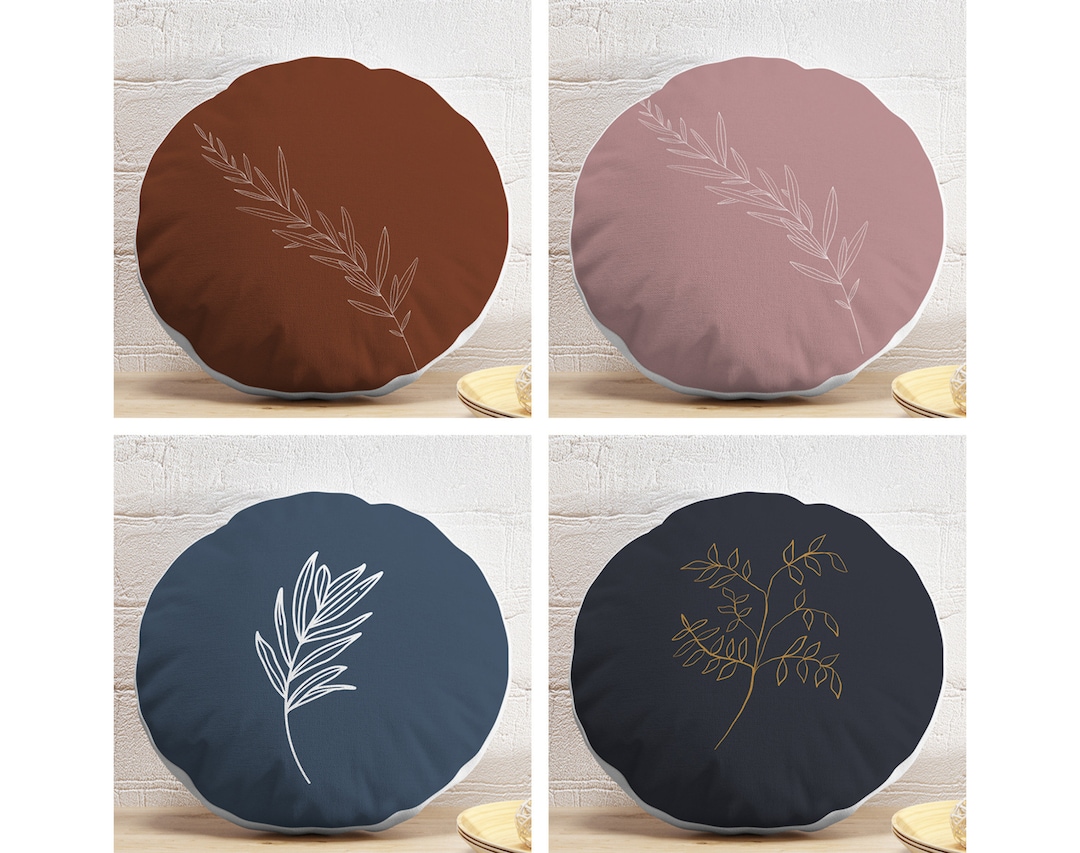 Minimalist Round Pillow, Abstract Leaf Circle Pillow, Decorative Round ...