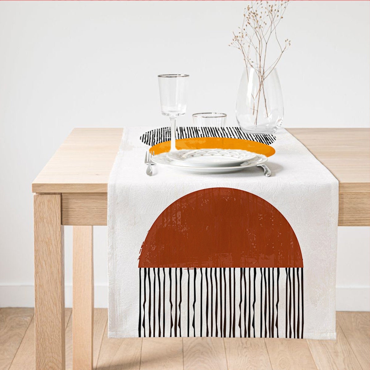 Art Sun Theme Modern Table Runner, Table Runner With Boho Lines, Boho ...