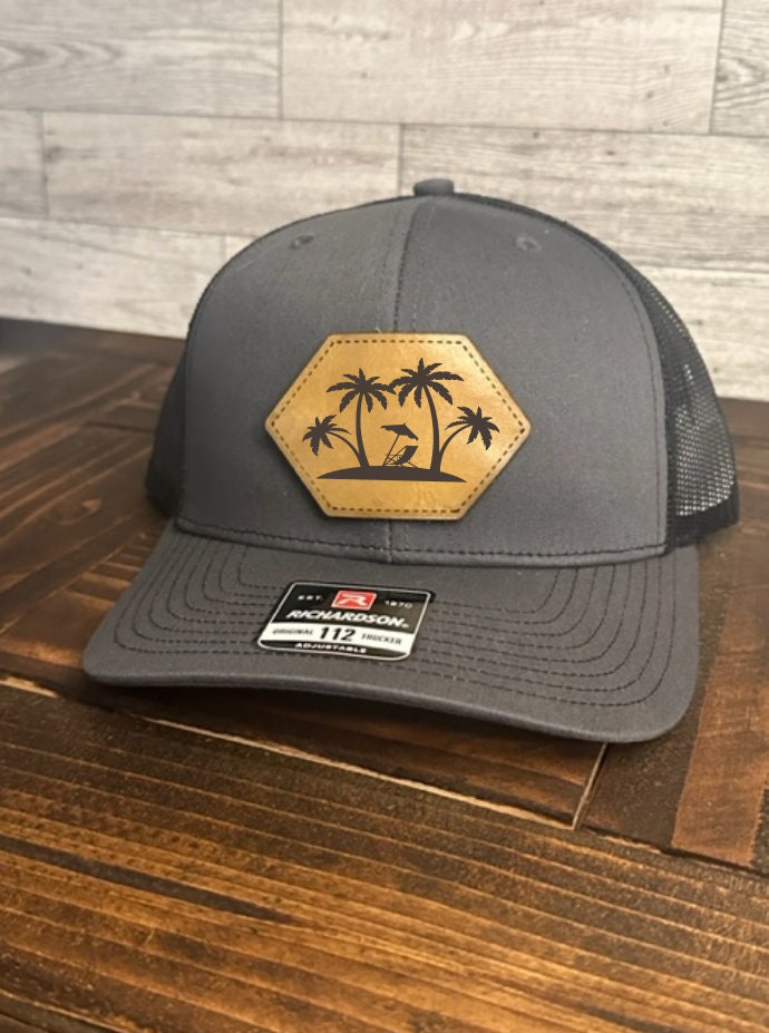 Custom Palm Tree Scene Leather Patch Hat Richardson 112 Trucker Hat ...