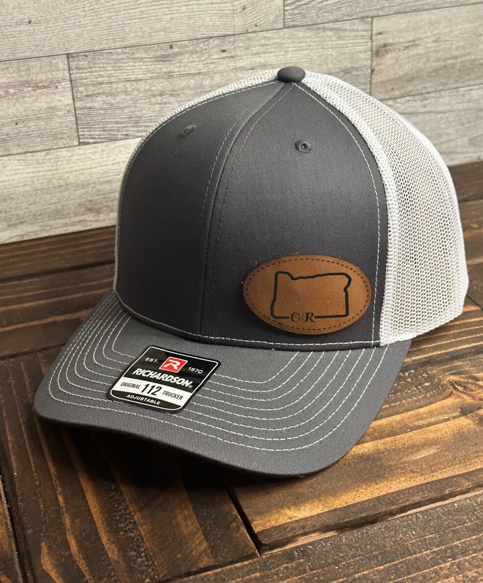 Outline of State Leather Patch Hat Richardson 112 Trucker Hat ...