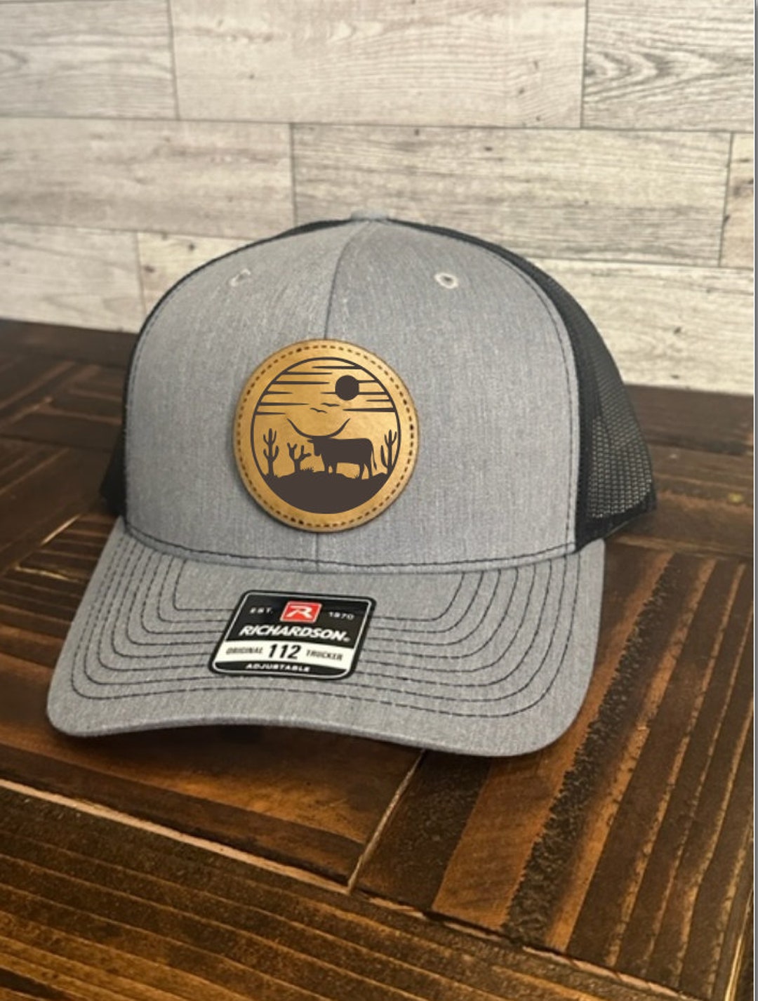 Custom Western Leather Patch Richardson 112 Hats Country Snapback Trucker Hat Retro Real Cowhide ...