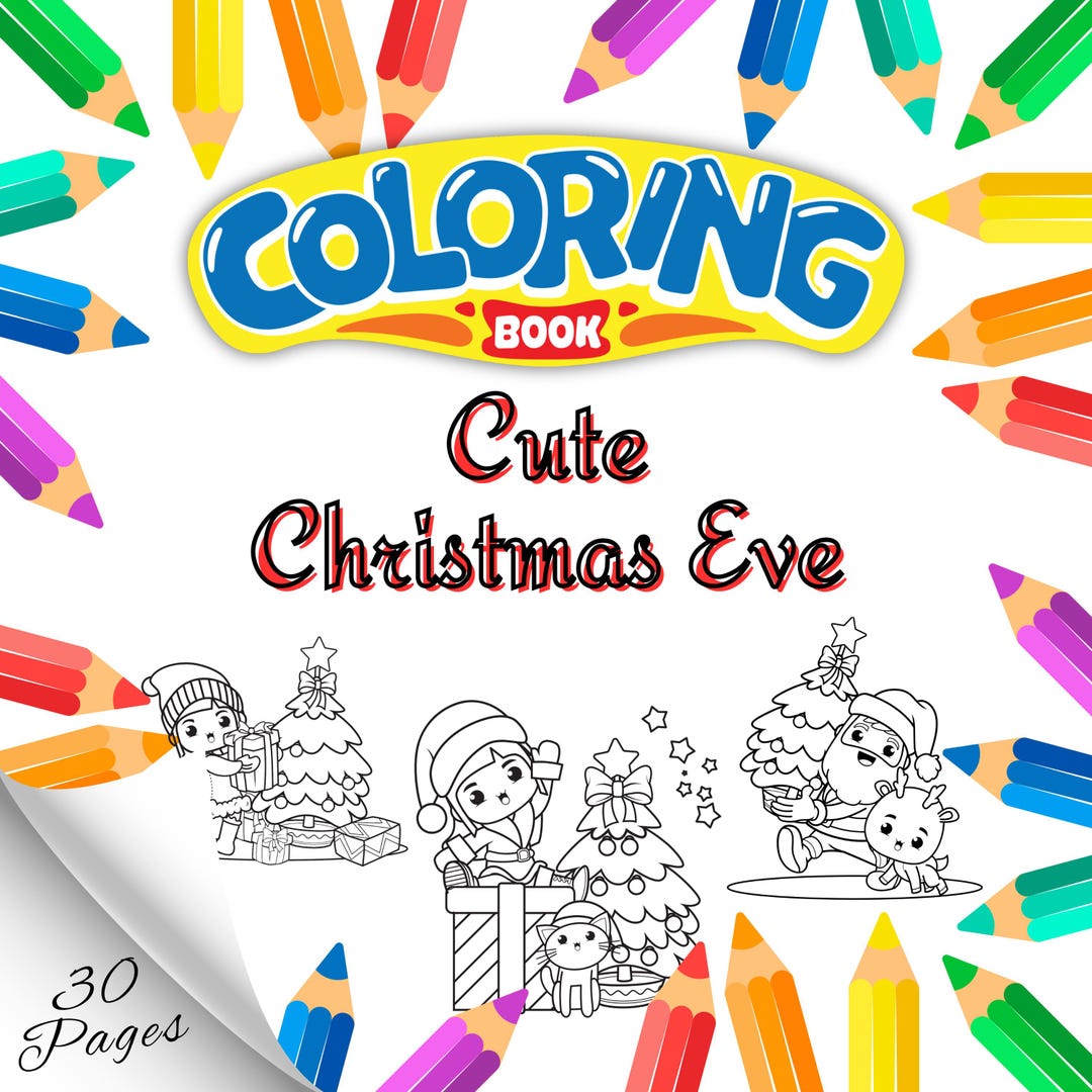 Cute Christmas Eve Coloring Pages Instant Dowload Kids Activity - Etsy