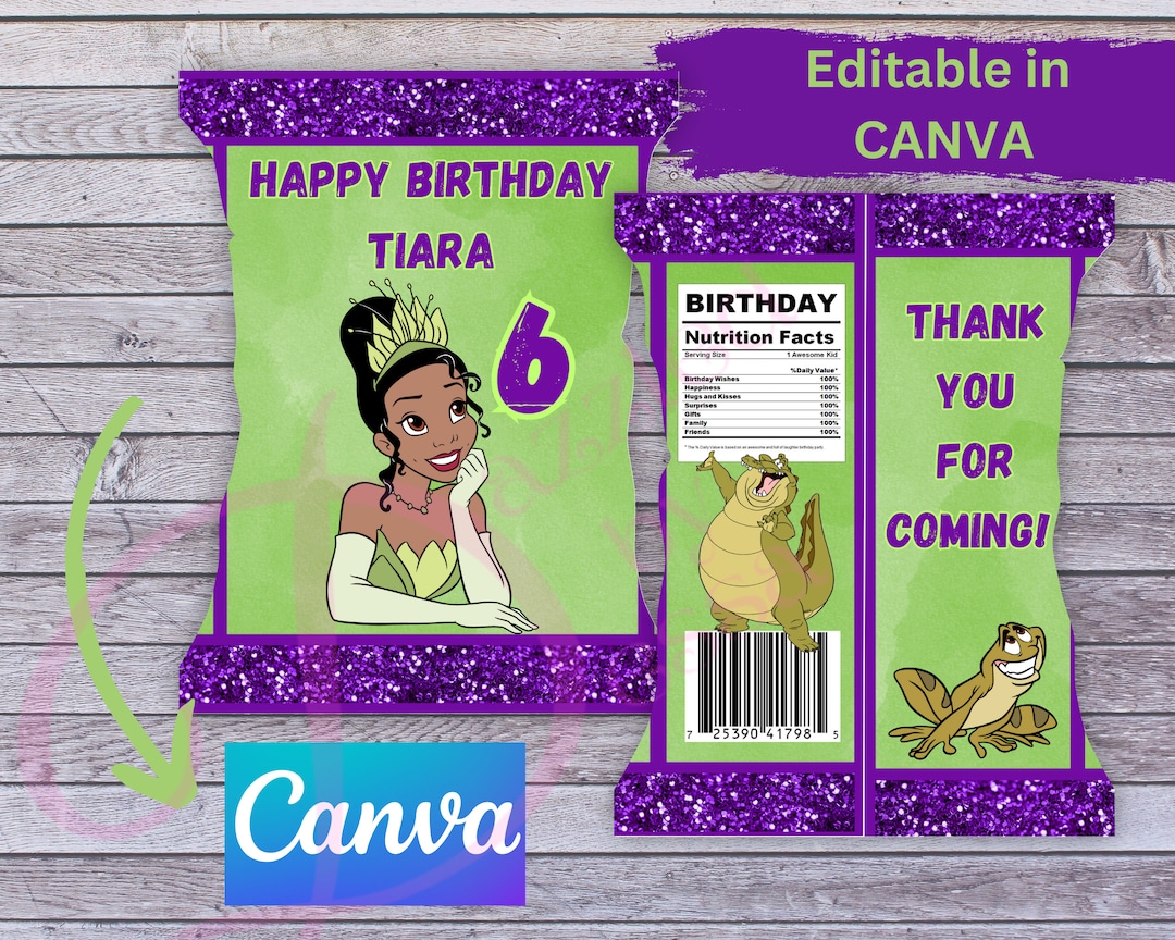 Princess Tiana Chip Bag | Editable Princess and the Frog | Princess and ...