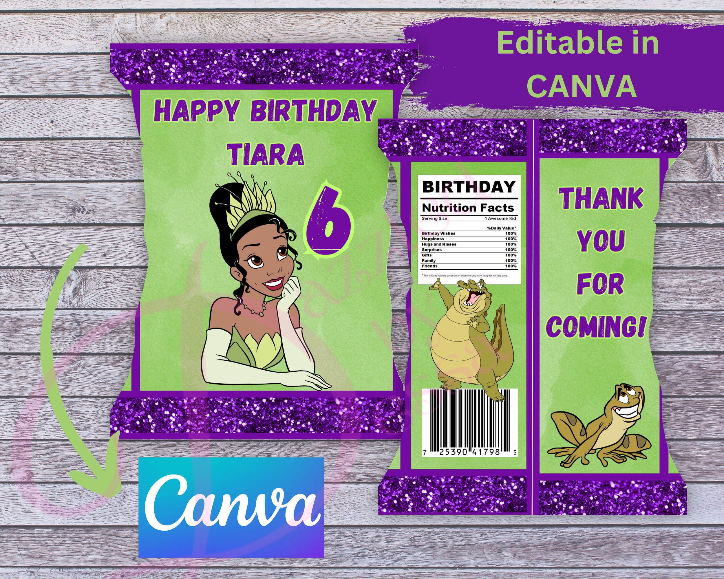 Princess Tiana Chip Bag | Editable Princess and the Frog | Princess and ...