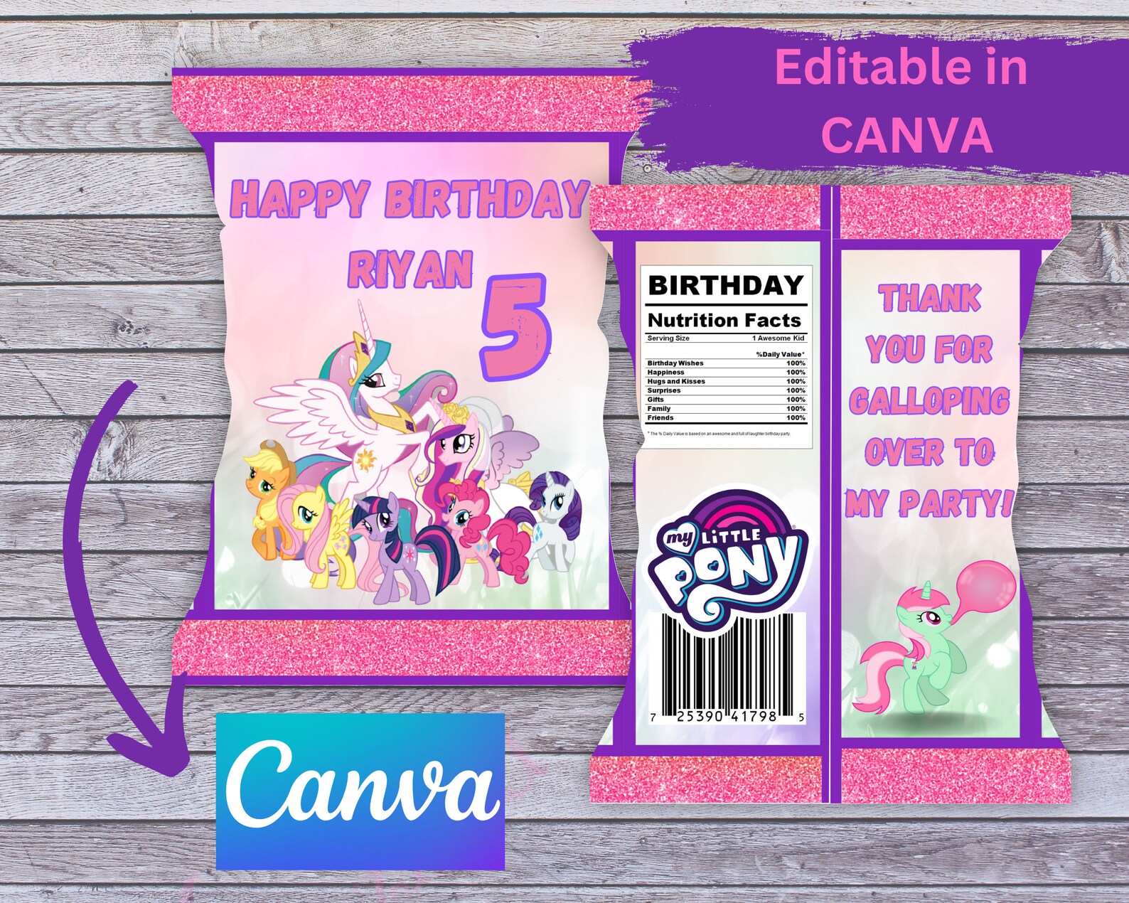 Editable My Little Pony Chip Bag Birthday Chip Bag Canva Chip Bag My ...