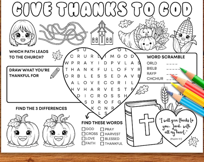 Thanksgiving Bible Activity Placemat, Sunday School Coloring Printable ...