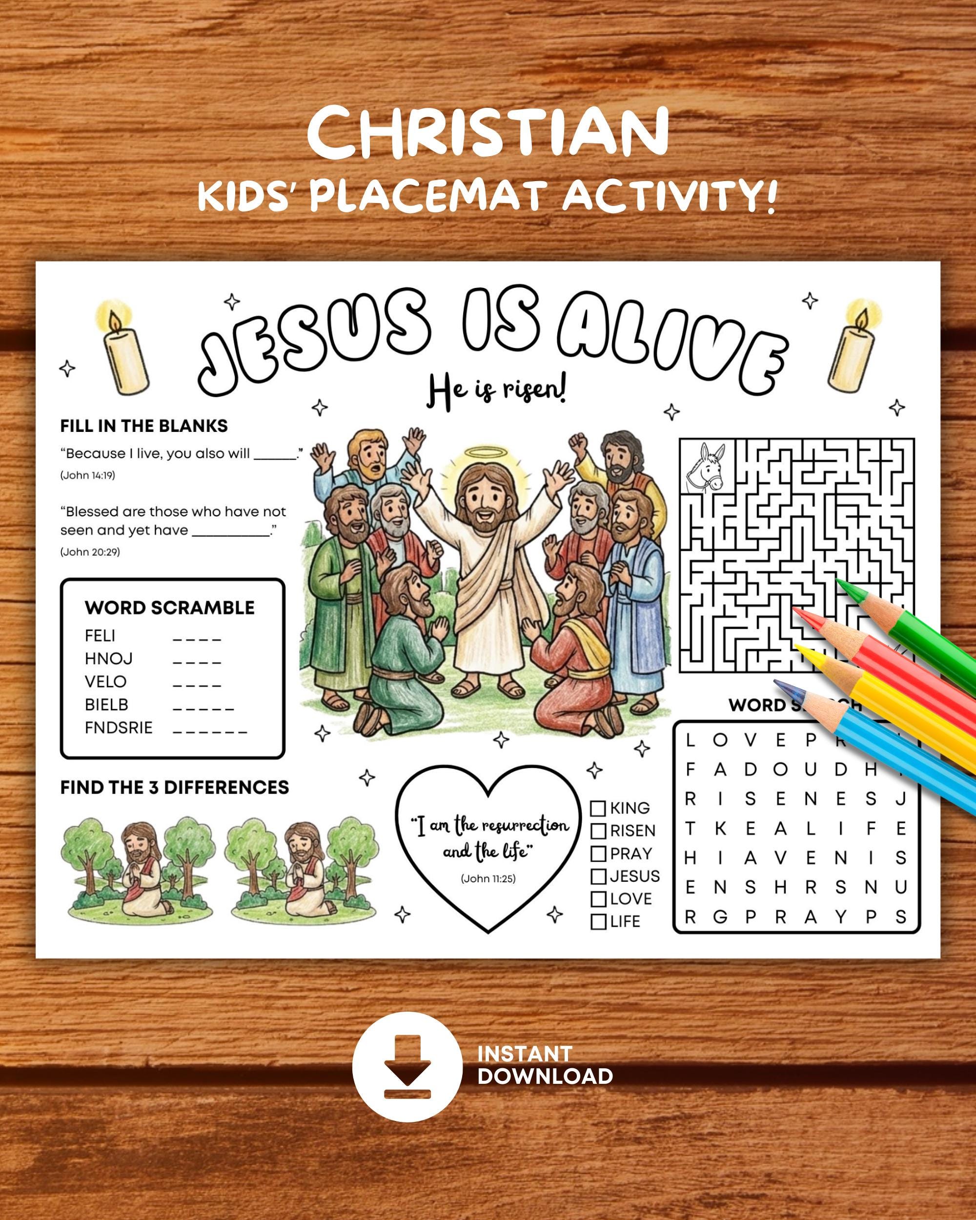He is Alive Activity Mat for Kids, He is Risen Printable Sheet, Sunday ...