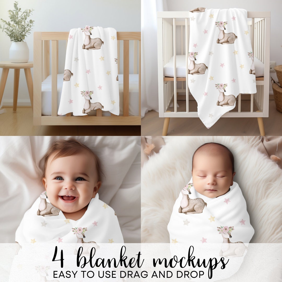 4 Baby Blanket Mockup, Nursery Mockup Baby Blanket PNG, Boho Baby ...