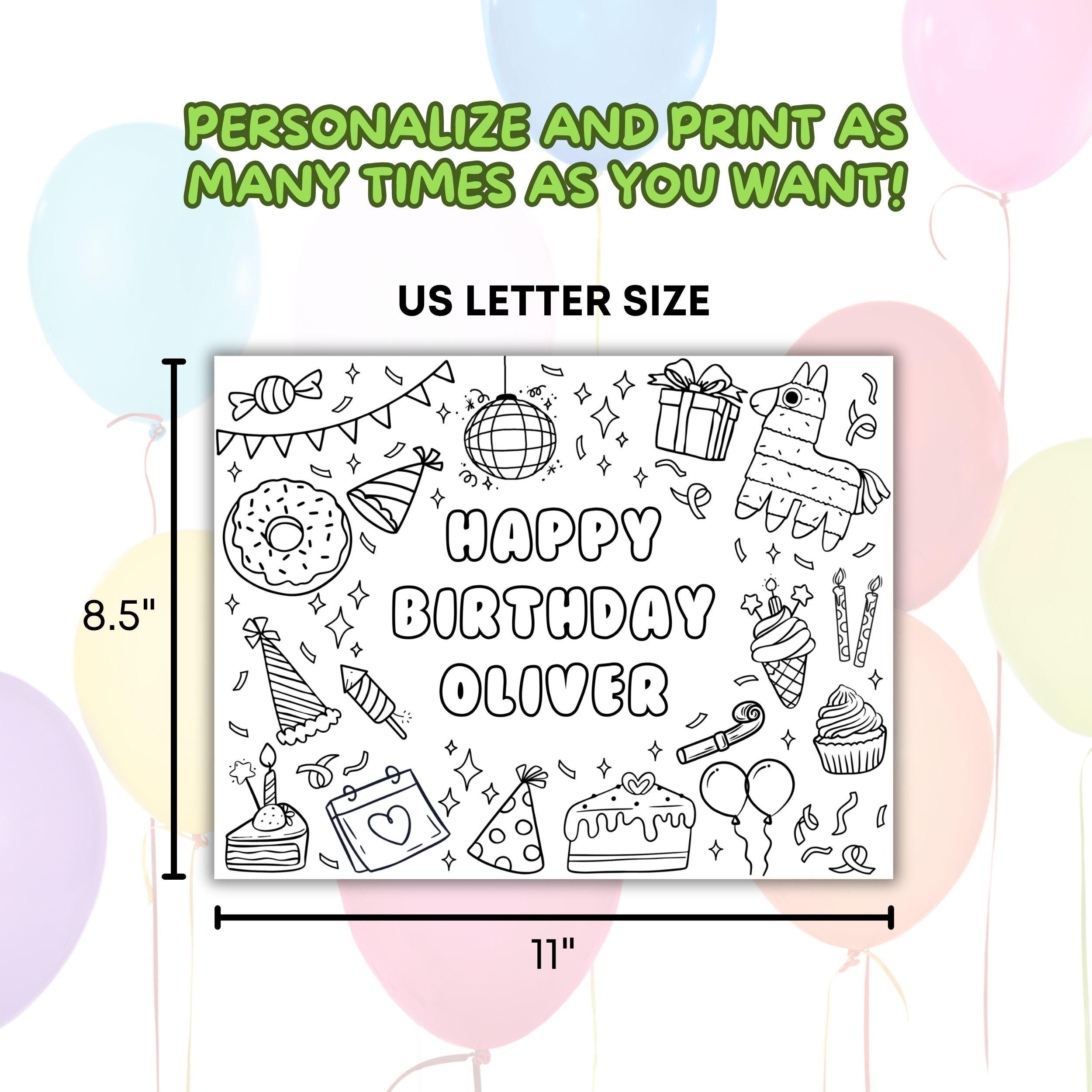 Editable Birthday Coloring Page Template, Custom Name Printable, Kids ...