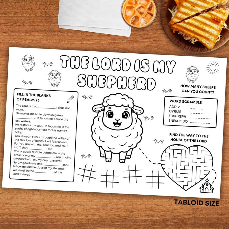 Psalm 23 - the Lord is My Shepherd Bible Activity Placemat, Sunday ...