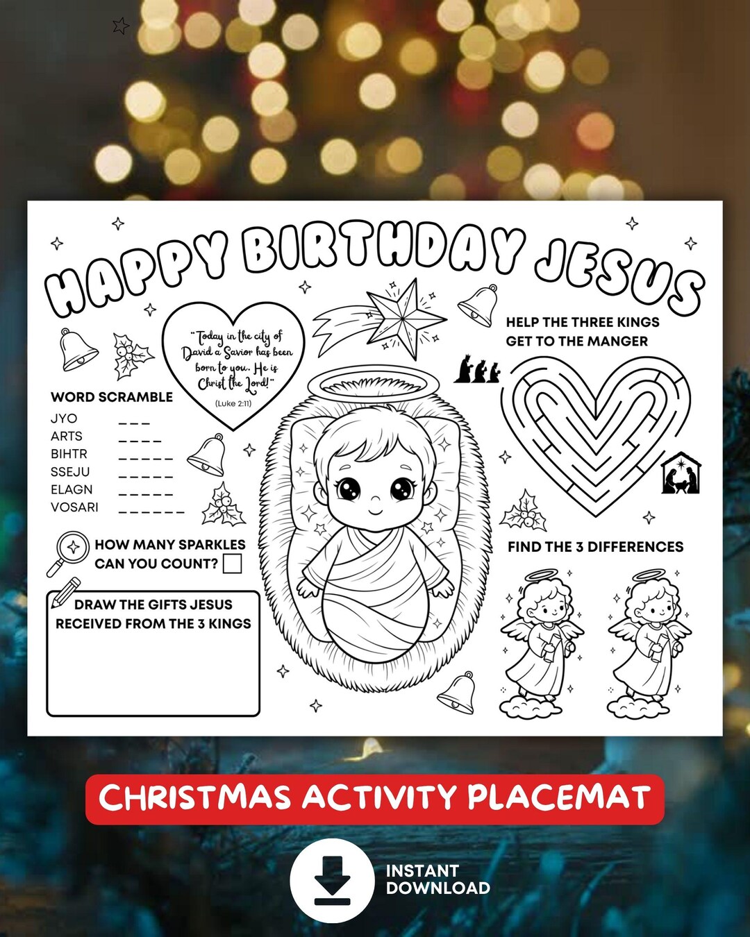 Happy Birthday Jesus Placemat + Nativity Scene Coloring Page, Sunday ...