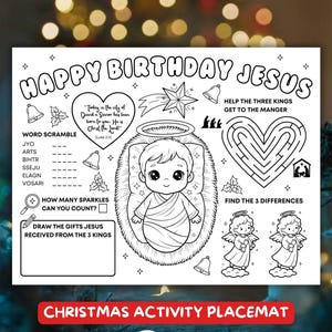 Happy Birthday Jesus Placemat + Nativity Scene Coloring Page, Sunday ...