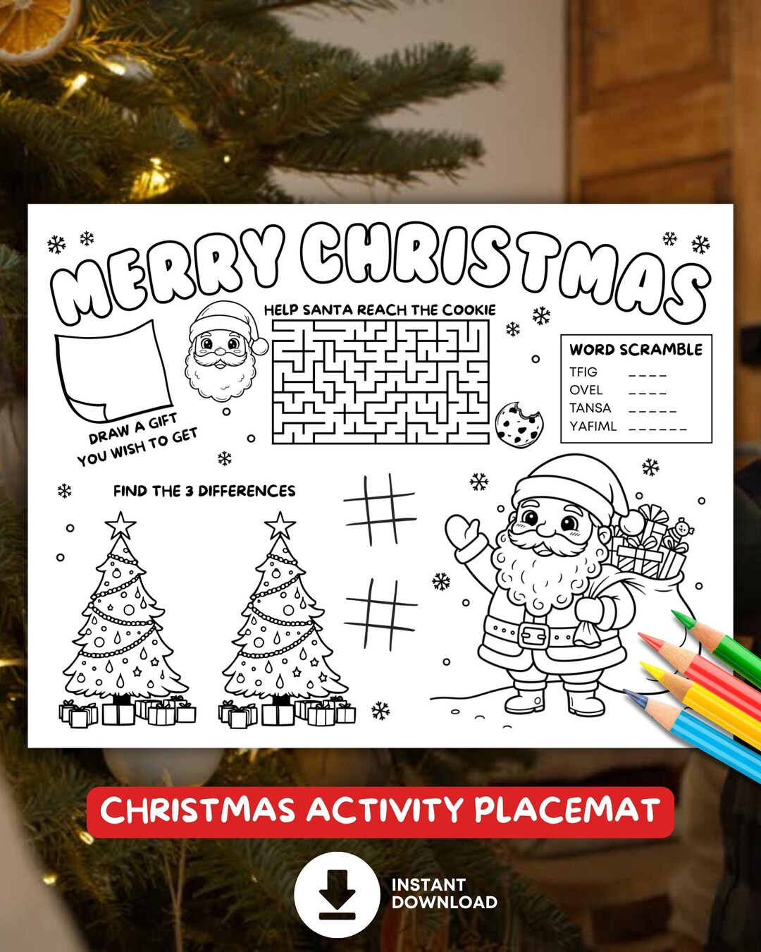 Christmas Activity Placemat for Kids Printable – Christmas Coloring ...