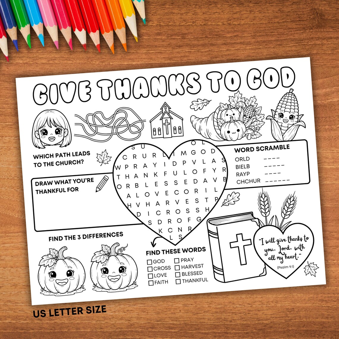Thanksgiving Bible Activity Placemat, Sunday School Coloring Printable ...