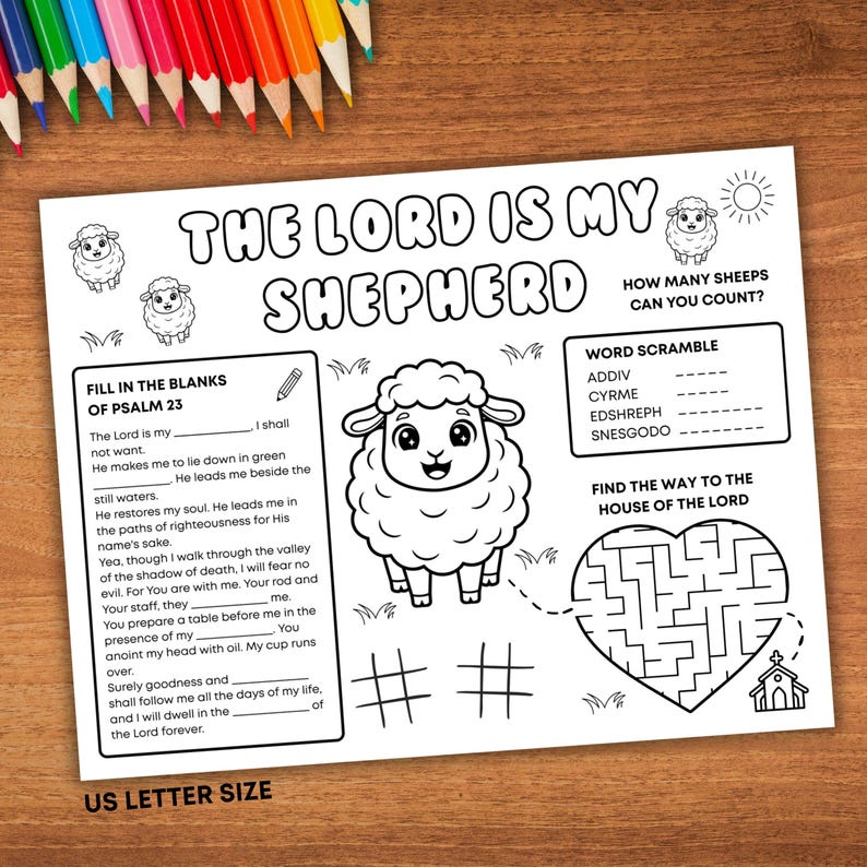 Psalm 23 - the Lord is My Shepherd Bible Activity Placemat, Sunday ...