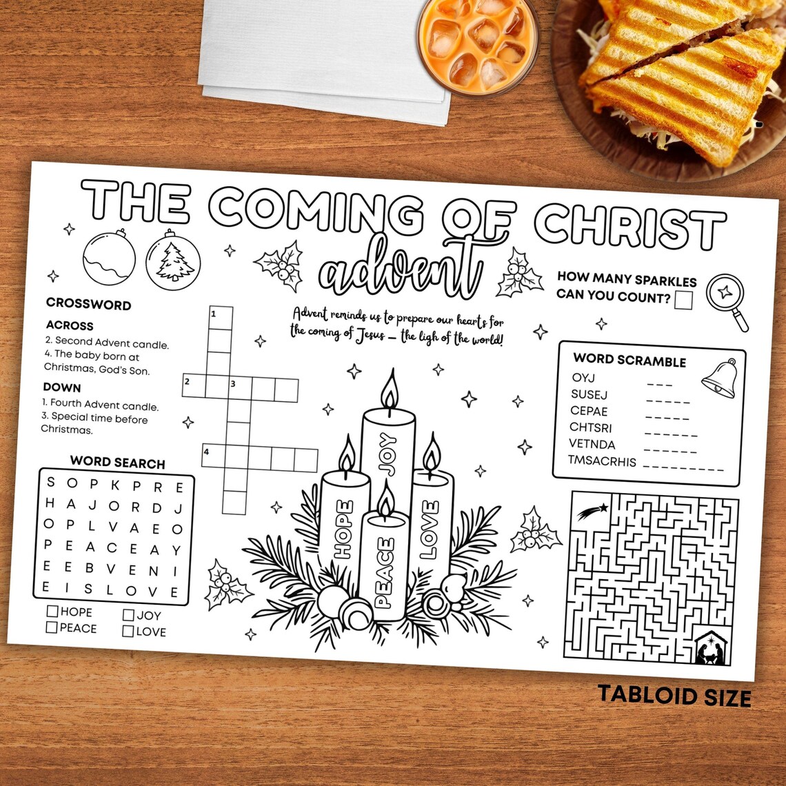 Advent Activity Placemat, Coloring Page for Christian Kids, Printable ...