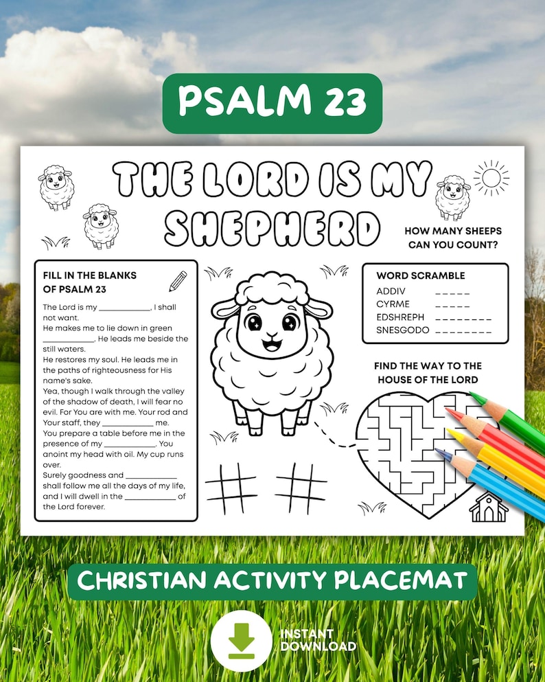 Psalm 23 - the Lord is My Shepherd Bible Activity Placemat, Sunday ...