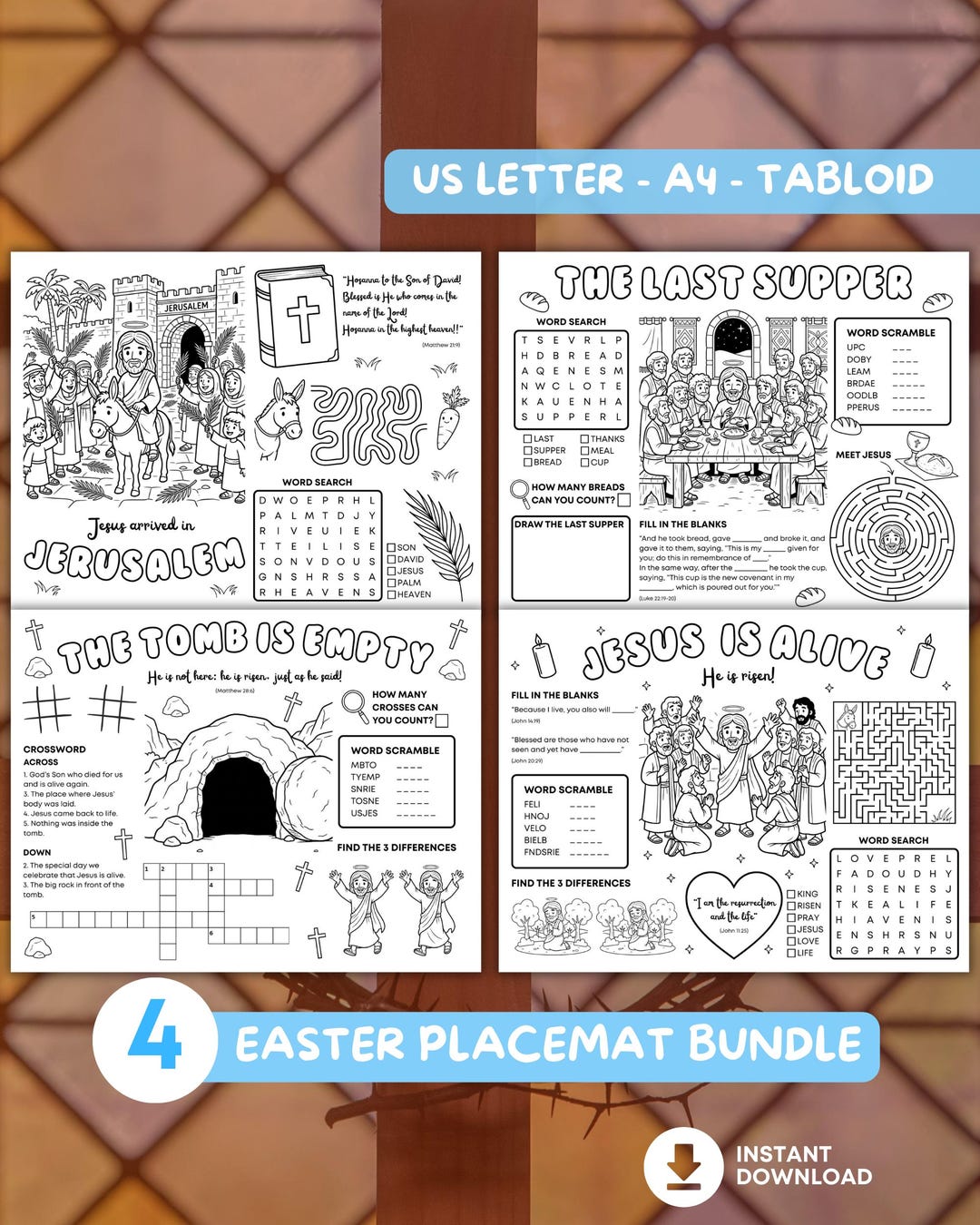 Easter Printable Placemat Bundle for Kids | Spring Activity Worksheets ...