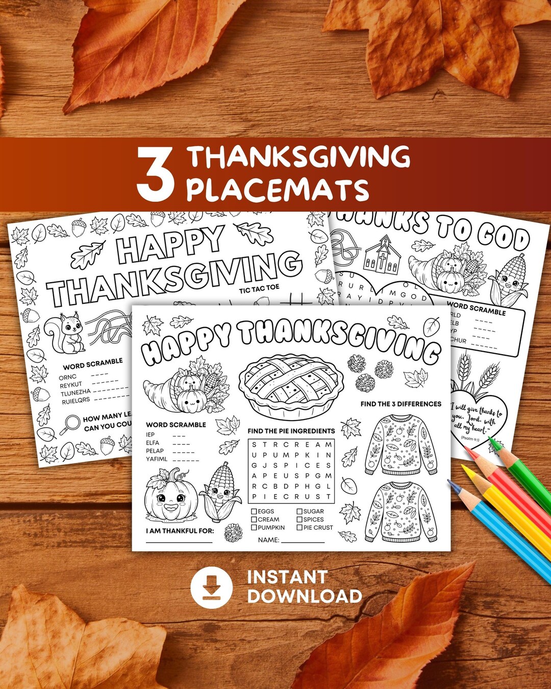 3 Thanksgiving Placemat Bundle - Printable for Kids | Fall Classroom ...