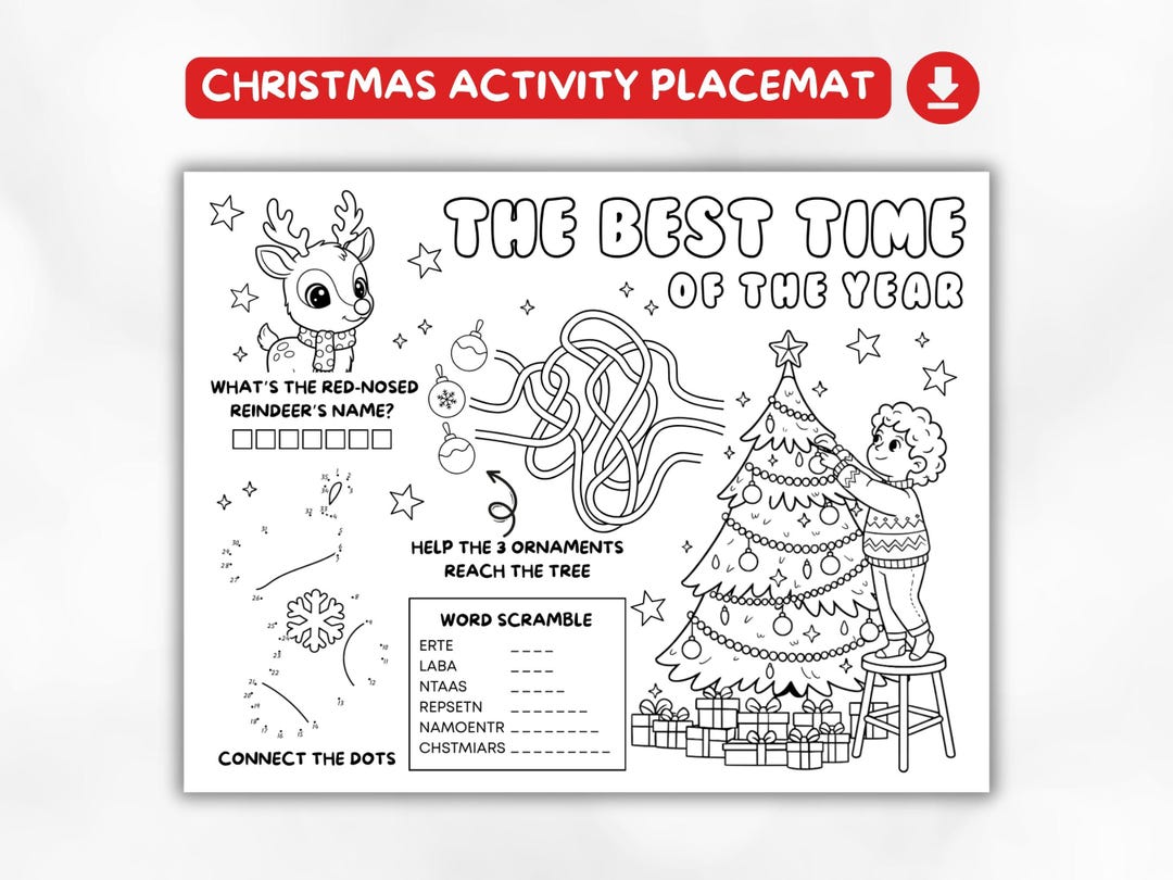 Christmas Placemat Printable for Kids | Winter Classroom Activity With ...