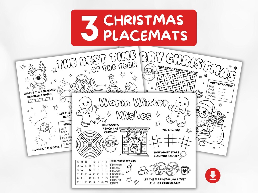 Christmas Placemat Bundle - Printable, Dinner Table Activity, Christmas ...