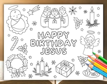 Happy Birthday Jesus Coloring Page, Advent Kid Stocking Stuffer, Sunday ...