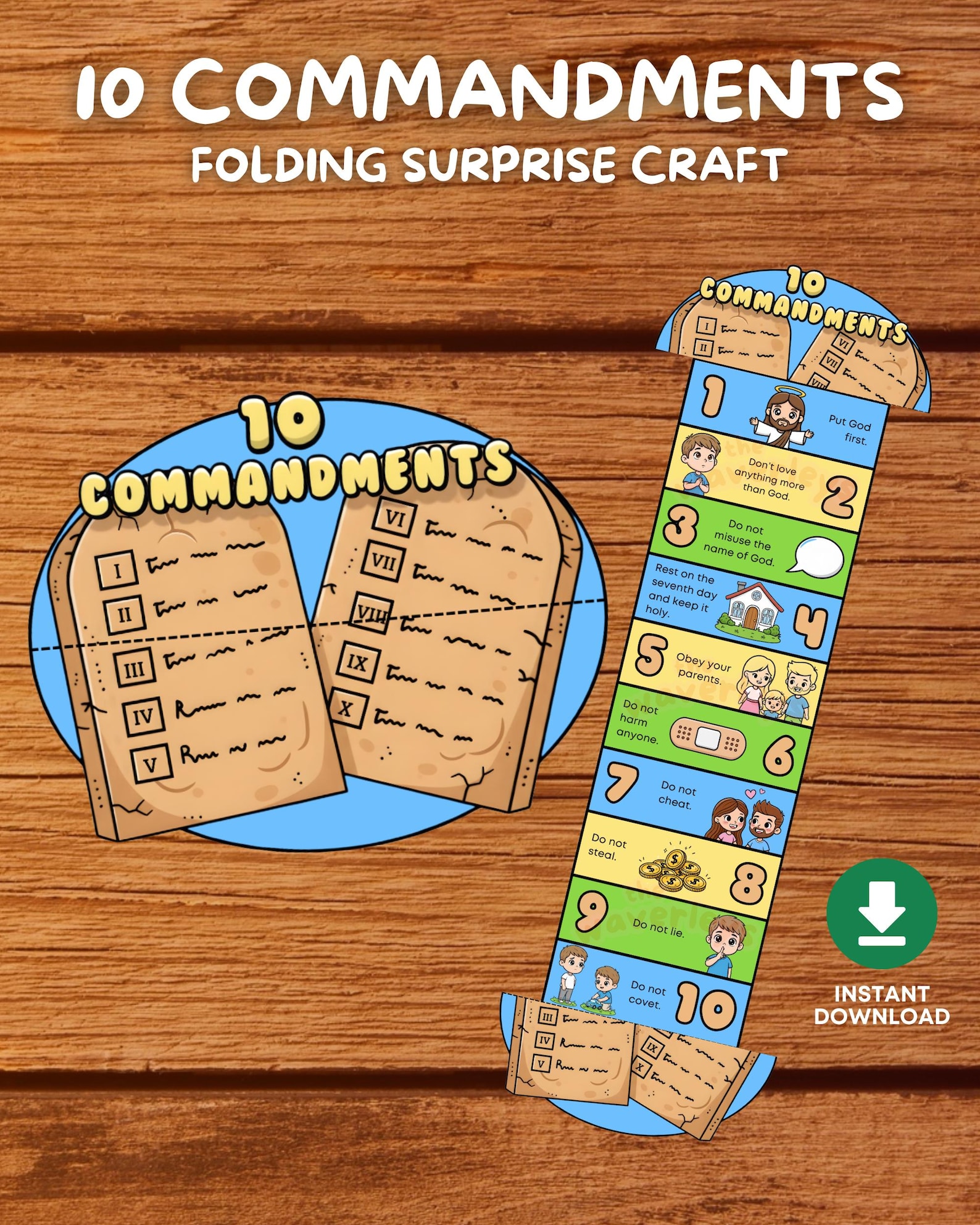 Ten Commandments Folding Surprise Craft, Obedience Bible Lesson for ...