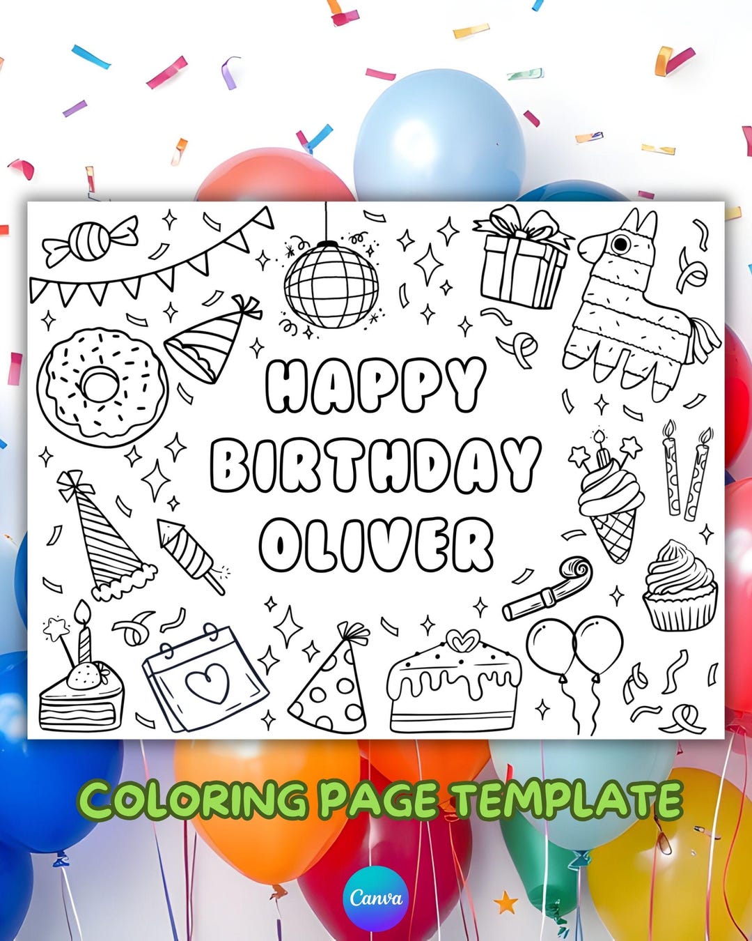 Birthday Coloring Placemat for Kids, Personalized Party Sheet, Activity ...