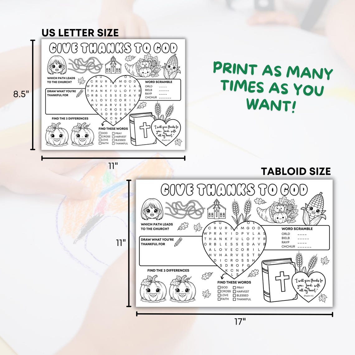 Thanksgiving Bible Activity Placemat, Sunday School Coloring Printable ...