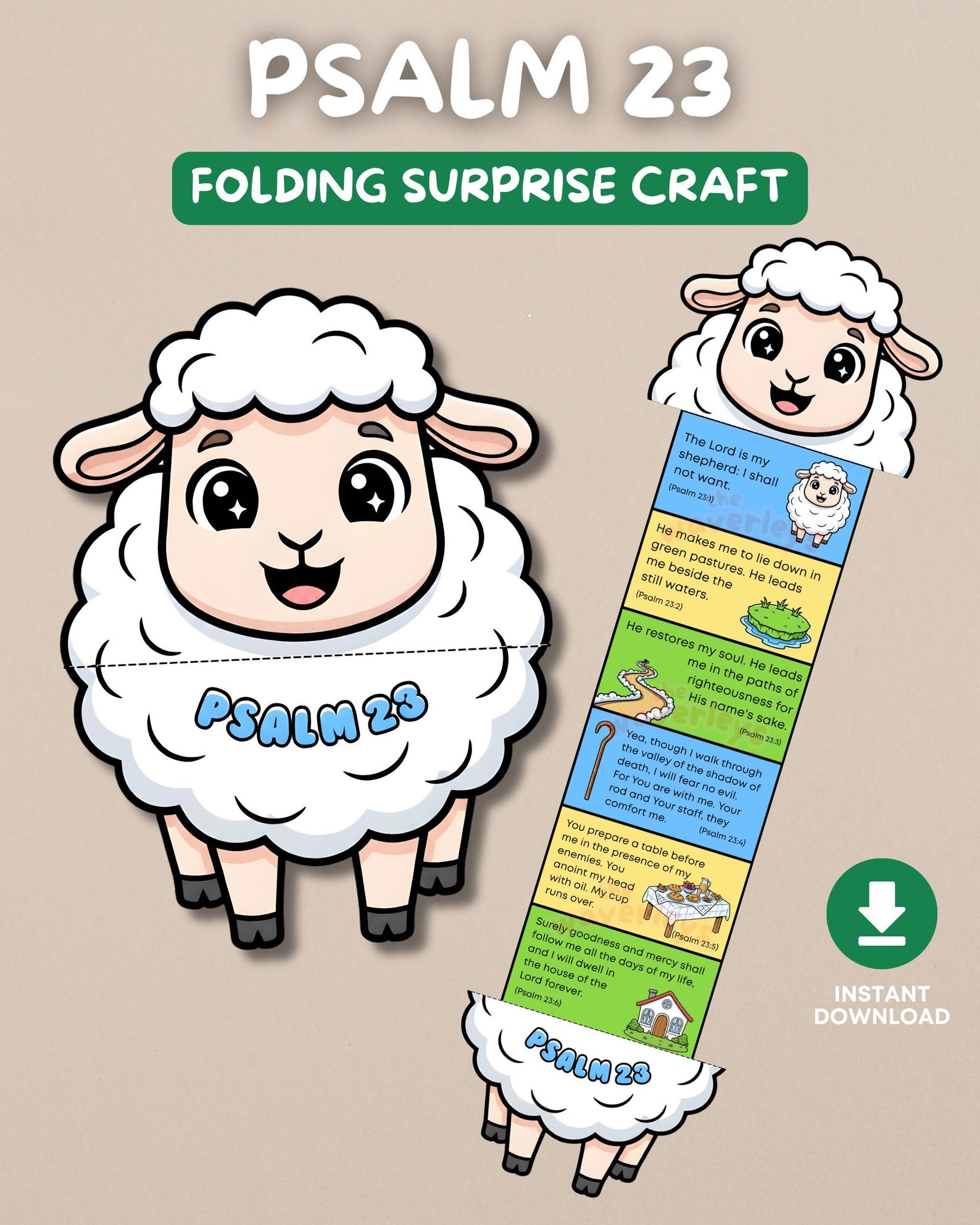 Psalm 23 Bible Folding Surprise Craft, Printable Christian Sheep ...