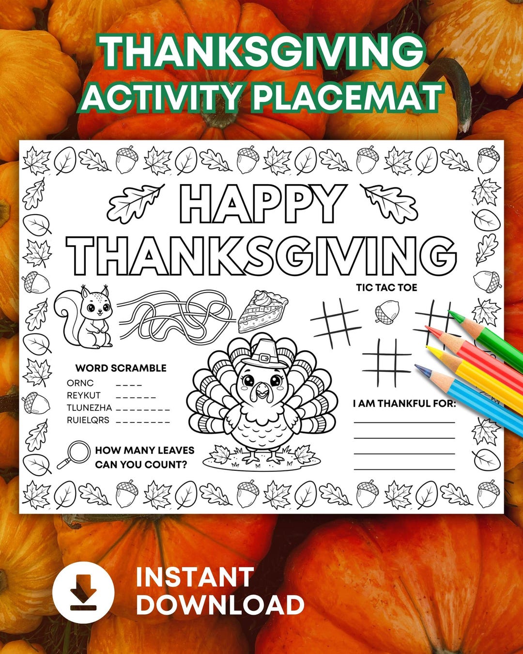 Thanksgiving Placemat Printable for Kids | Fall Classroom Activity With ...