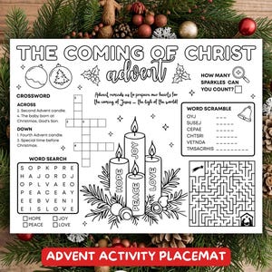 Advent Activity Placemat, Coloring Page for Christian Kids, Printable ...