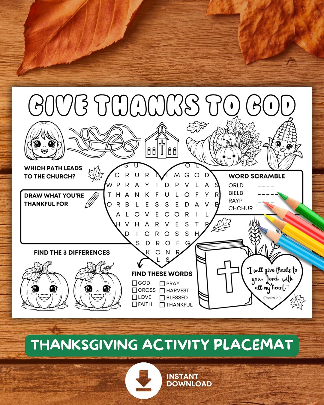 Thanksgiving Bible Activity Placemat, Sunday School Coloring Printable ...