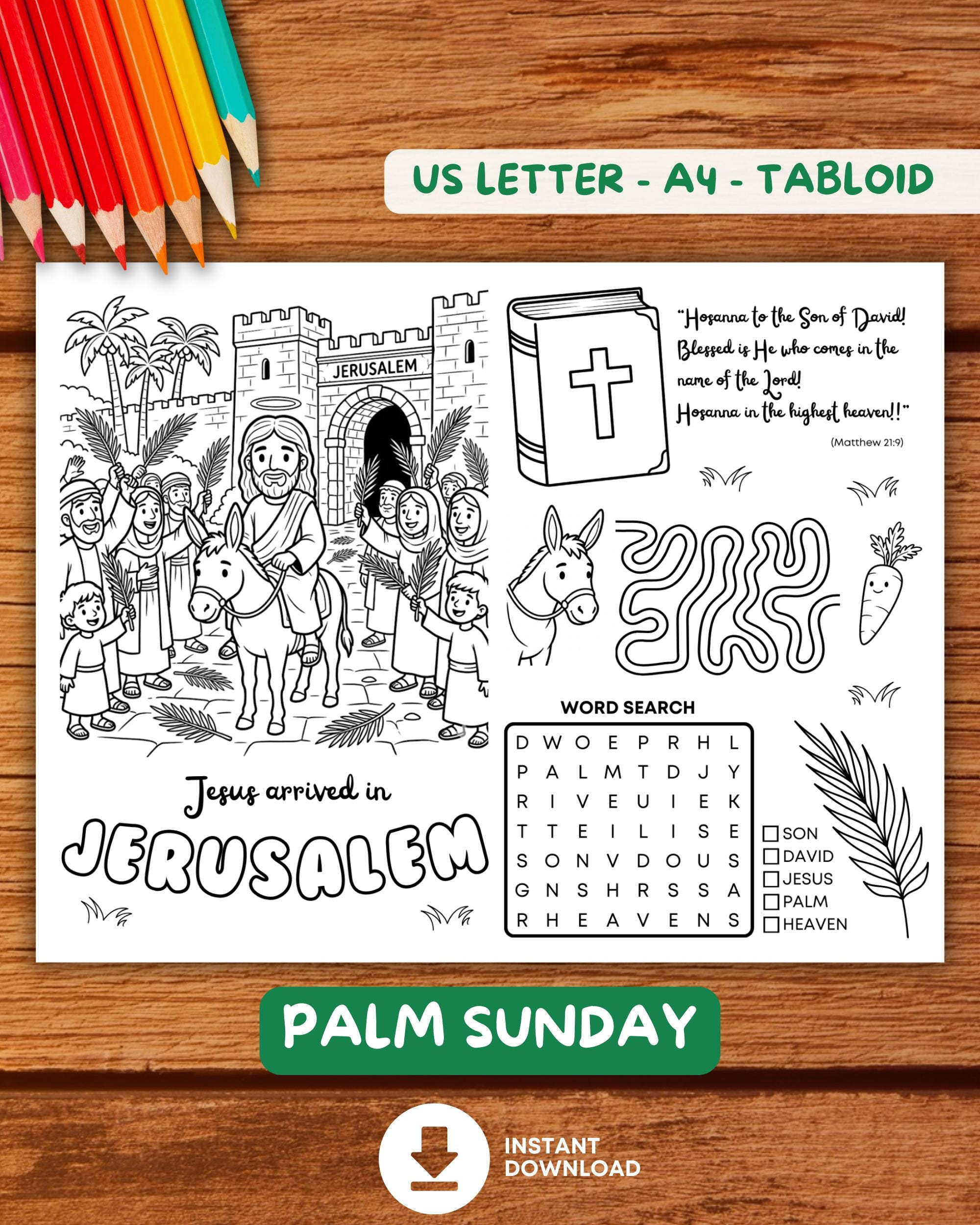Palm Sunday Activity Placemat, Christian Easter Bible Activity for Kids ...