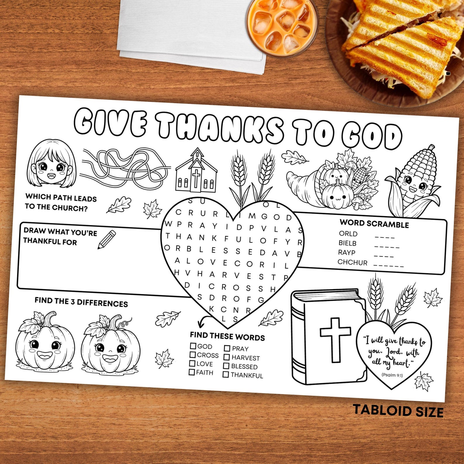 Thanksgiving Bible Activity Placemat, Sunday School Coloring Printable ...