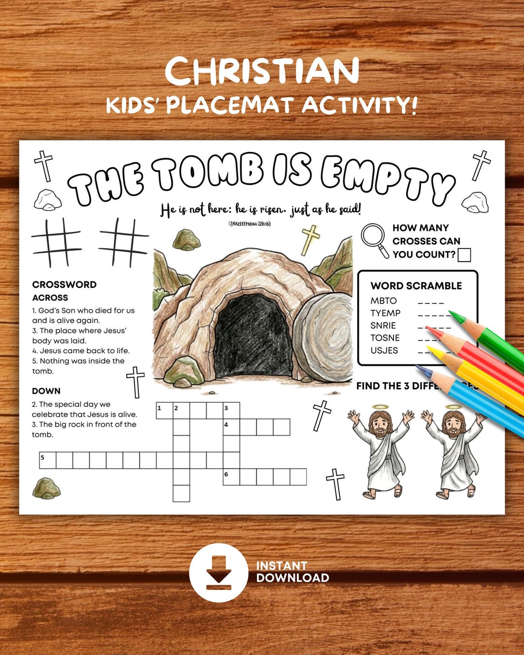 He is Risen - Matthew 28:6 VBS Printable, Easter Story Kids Activity ...