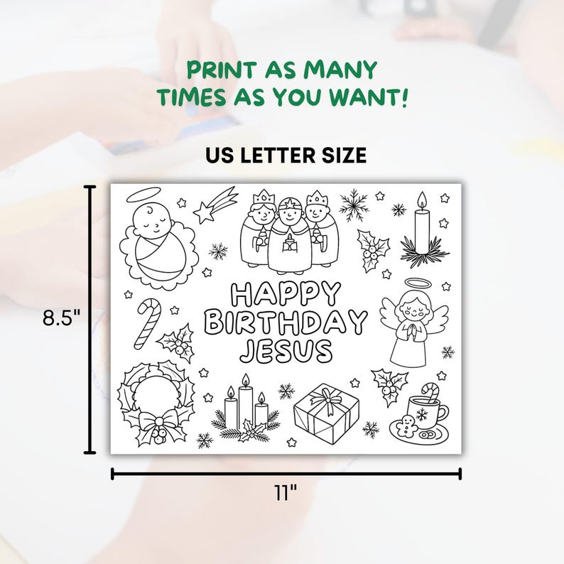 Happy Birthday Jesus Coloring Page, Advent Kid Stocking Stuffer, Sunday ...
