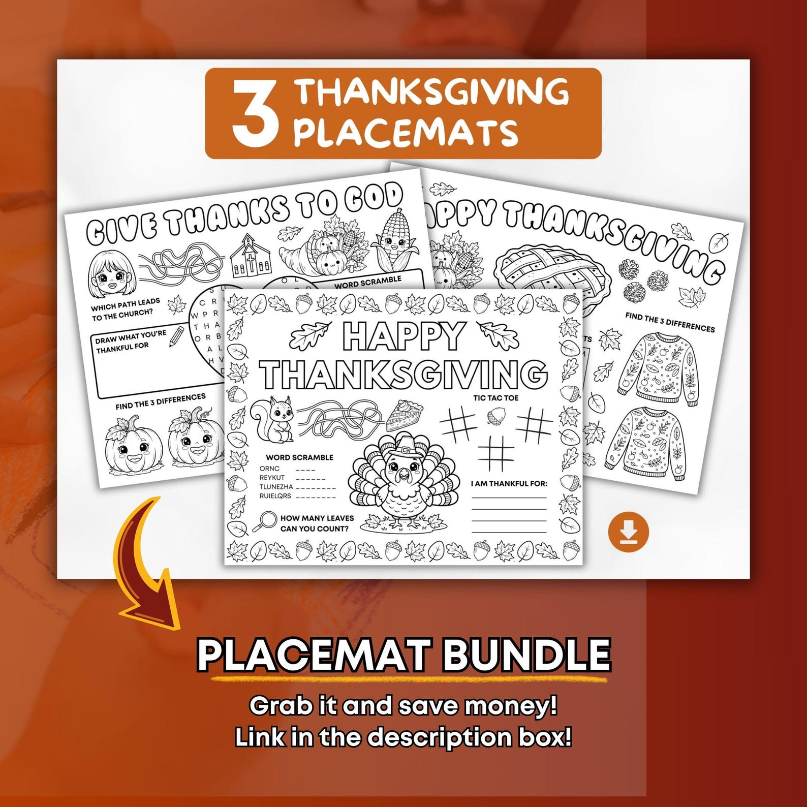Thanksgiving Bible Activity Placemat, Sunday School Coloring Printable ...