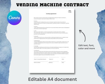Vending Machine Agreement Template, Customizable, Editable, Contract - Etsy