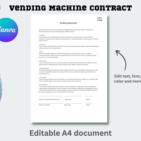 Editable Vending Machine Contract - Etsy