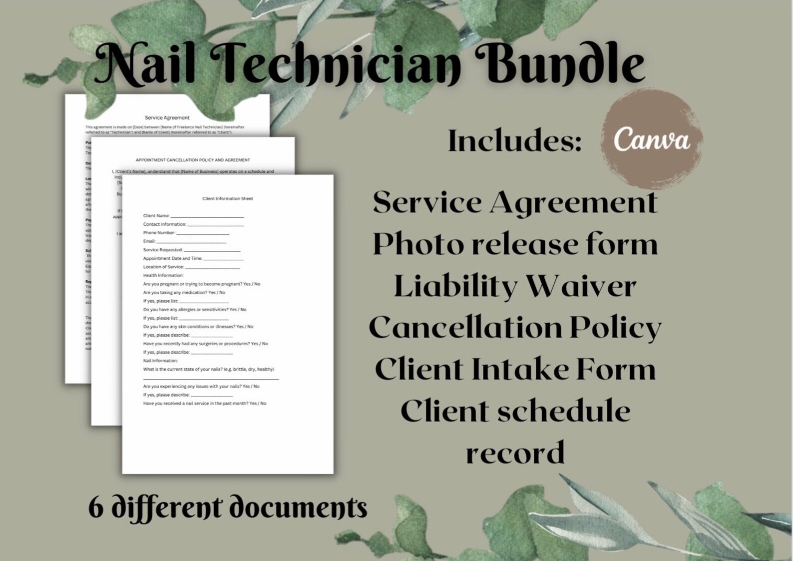 Nail Technician Bundle, Client Contract Forms, Customizable Document - Etsy
