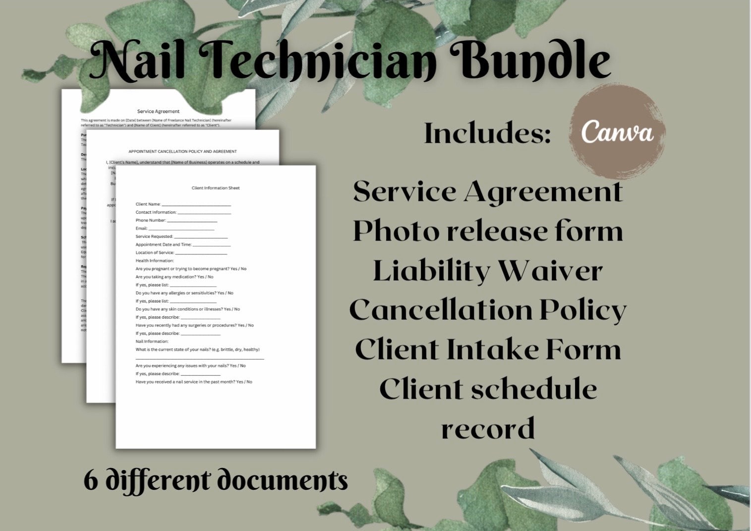 Nail Technician Bundle, Client Contract Forms, Customizable Document - Etsy