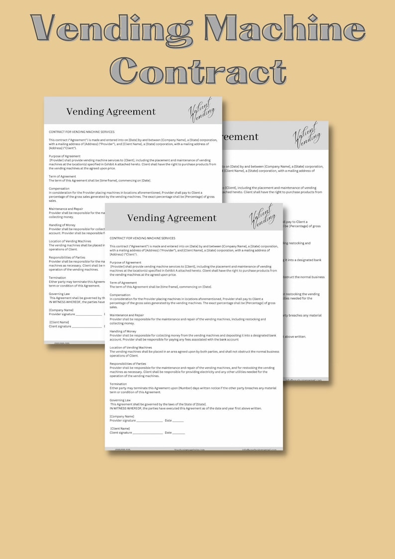 Vending Machine Agreement Template Customizable Editable - Etsy