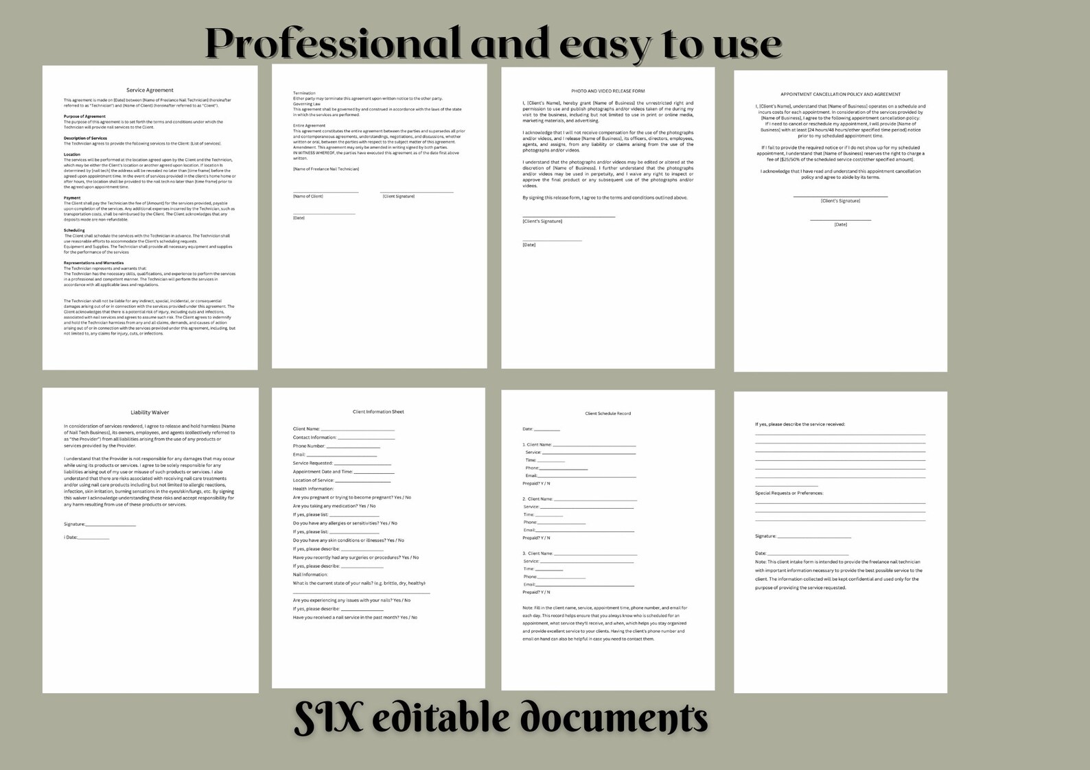 Nail Technician Bundle, Client Contract Forms, Customizable Document - Etsy